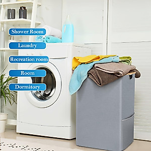 RICOJYCX 160L Double Laundry Hamper with lid, 2 section Extra Large Bamboo Laundry Hamper, Dirty Clothes Hamper with Removable Bags for Laundry Room, Bedroom, Bathroom, Dorm, Living Room, Grey