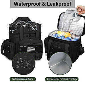 TENKIST Expandable Tactical Lunch Box, Large Insulated Lunch Cooler Bag Heavy Duty Leakproof Lunch Pail for Men Adults Work Office Outdoor Picnic Trips,16L,Black