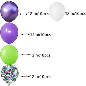 We Moment 12 Inch purple Balloons Light green Balloons 12 Inch white Balloons And Chrome Metallic purple Balloon with Confetti Balloons，50pcs，for Baby Shower Boys' Birthday Party Decoration
