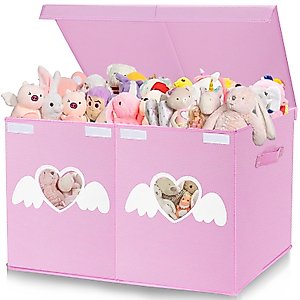 Large Toy Box Chest,Collapsible Sturdy Storage Bins with Lids,Large Kids Toy Storage Organizer Boxes Baskets for Kids,Boys,Girls,Toddler,Nursery Room,Playroom((Light Pink Heart)
