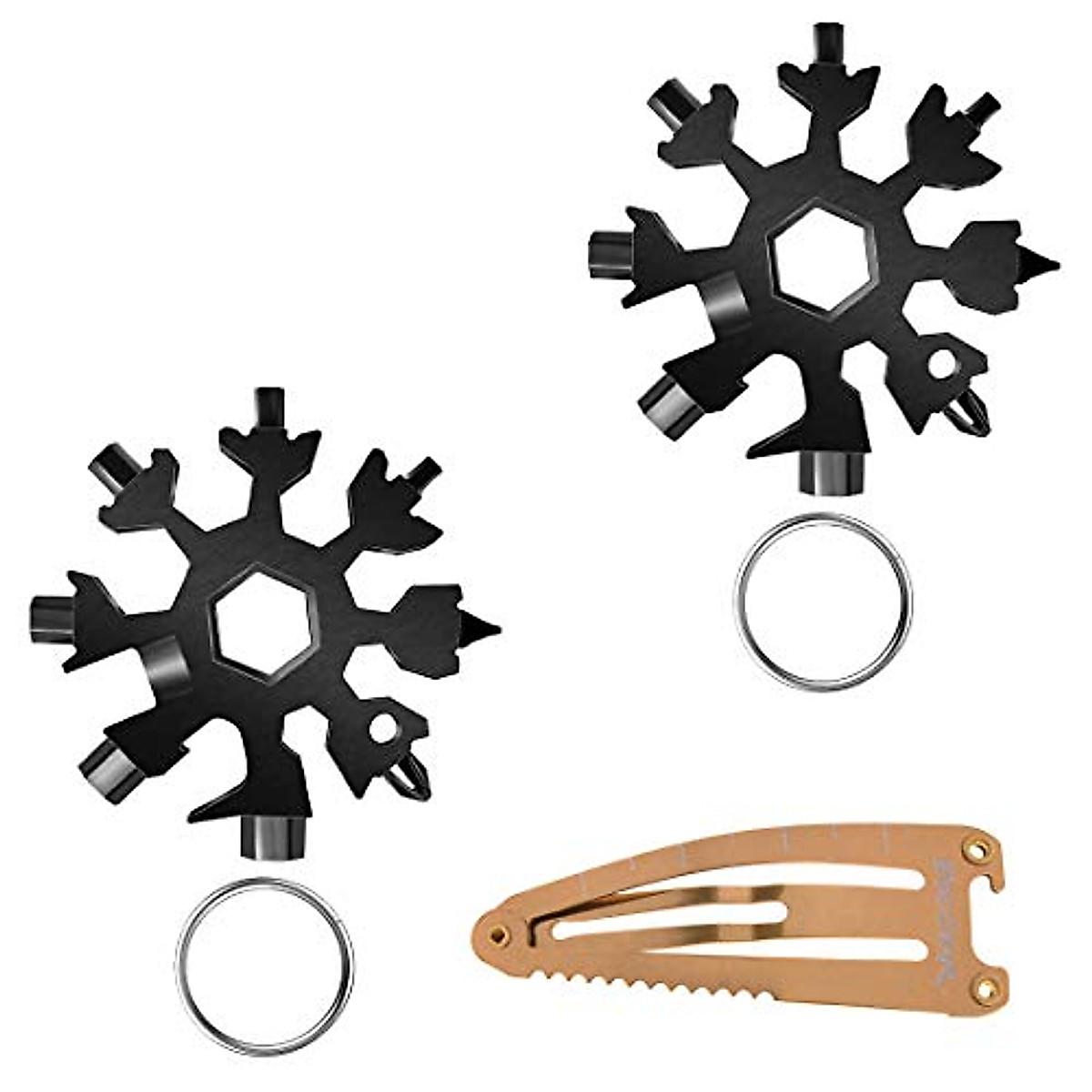 18 In 1 Incredible Multi-Tool , Stainless Steel Snowflakes Wrench Tool, Portable Keychain screwdriver -Bottle Opener, 2 Pack( Black)