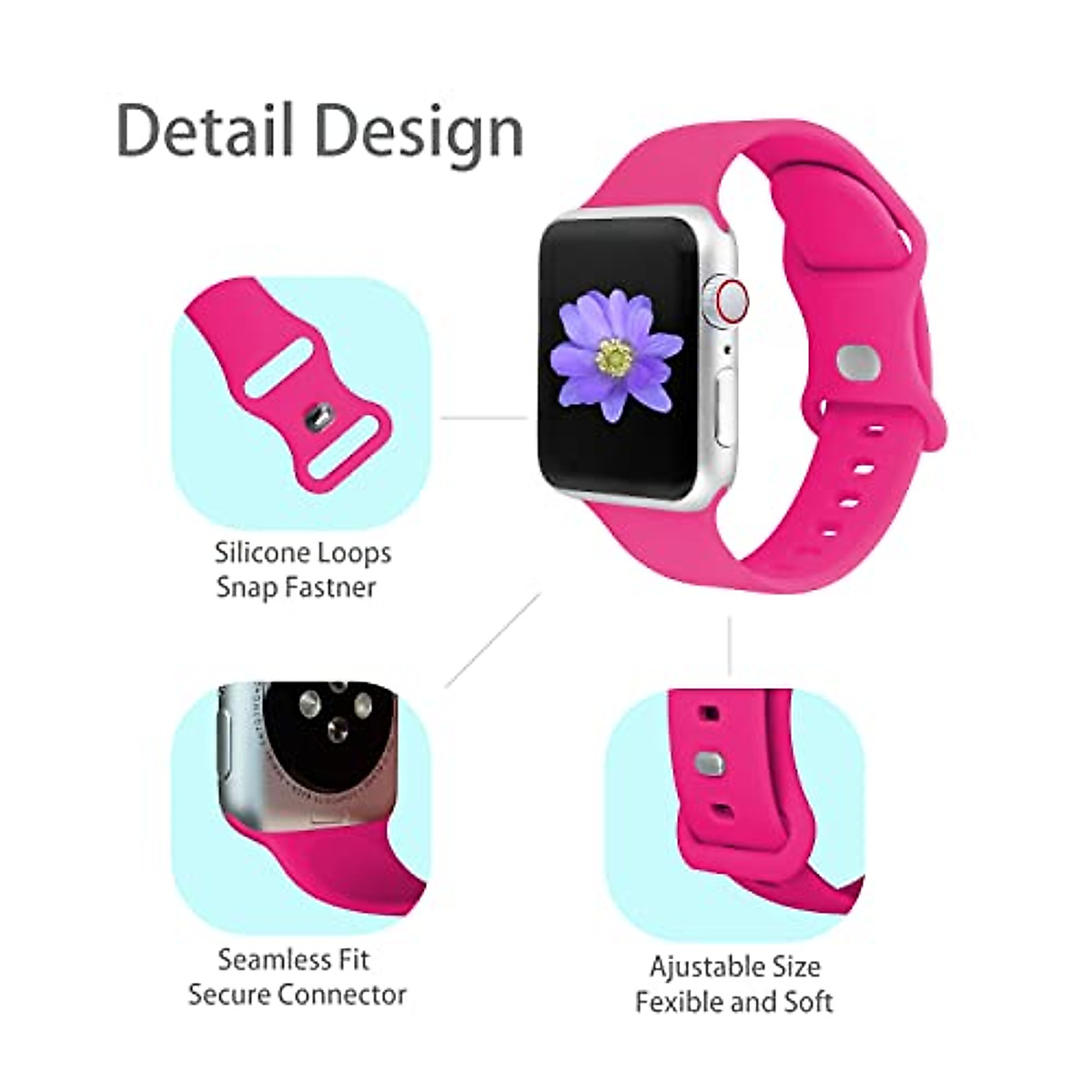 Cindgress Sport Bands Compatible with 41mm 38mm 40mm Apple Watch Bands for Women Men,Compatible with Soft Silicone Apple Watch Series 6 Bands for Women Men Series SE 9 8 7 6 5 4 3 2 1 S/M Hot Pink