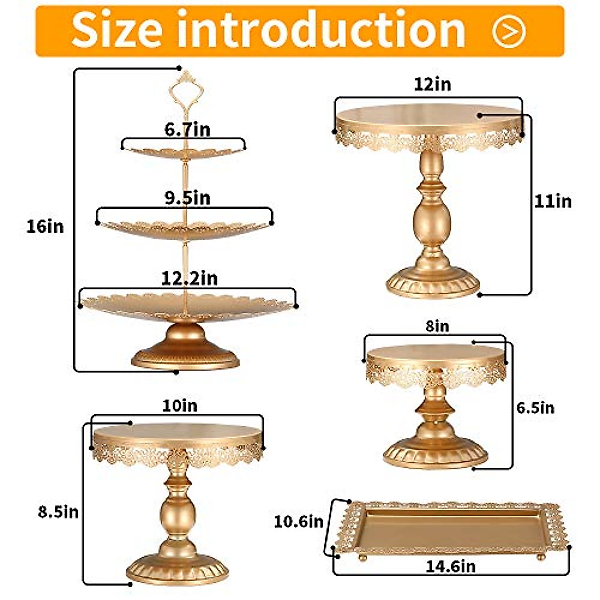 XINLIYA Set of 6 Pieces Metal Cake Stands Round Cake Stands Square Candy Fruite Display Plate Cupcake Serving Tower Wedding Brithday Party Celebration Home Decoration,Antique Gold