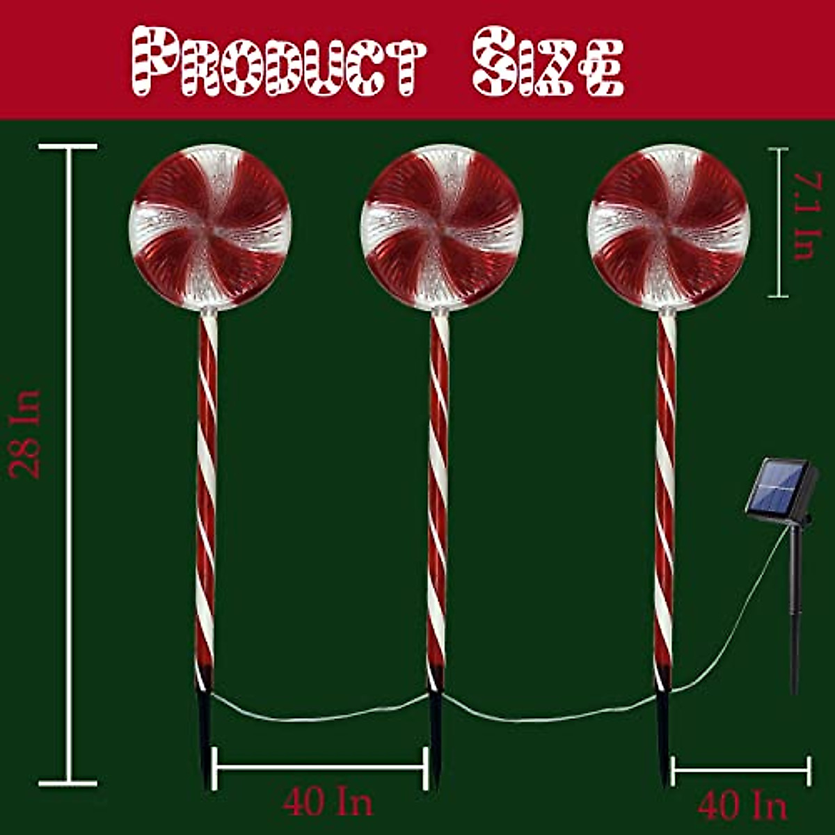 Fcysy Solar Christmas Lights Outdoor Decorations, Red and White Lollipop Outside Solar Powered Xmas Pathway Lights, Waterproof Christmas Yard Walkway Stake Lights for Holiday Lawn Garden Patio Décor