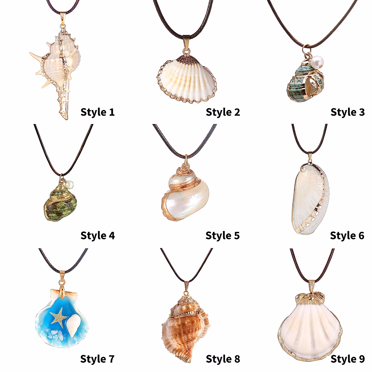 FM FM42 Natural Seashell Shell Scallop Conch Pendant Necklace (Style 1)