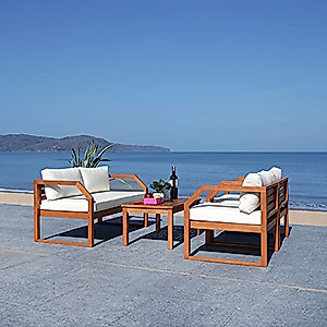 Safavieh PAT7067A Outdoor DREN Natural Brown 4-Piece Beige Seat Cushions Included Patio Set