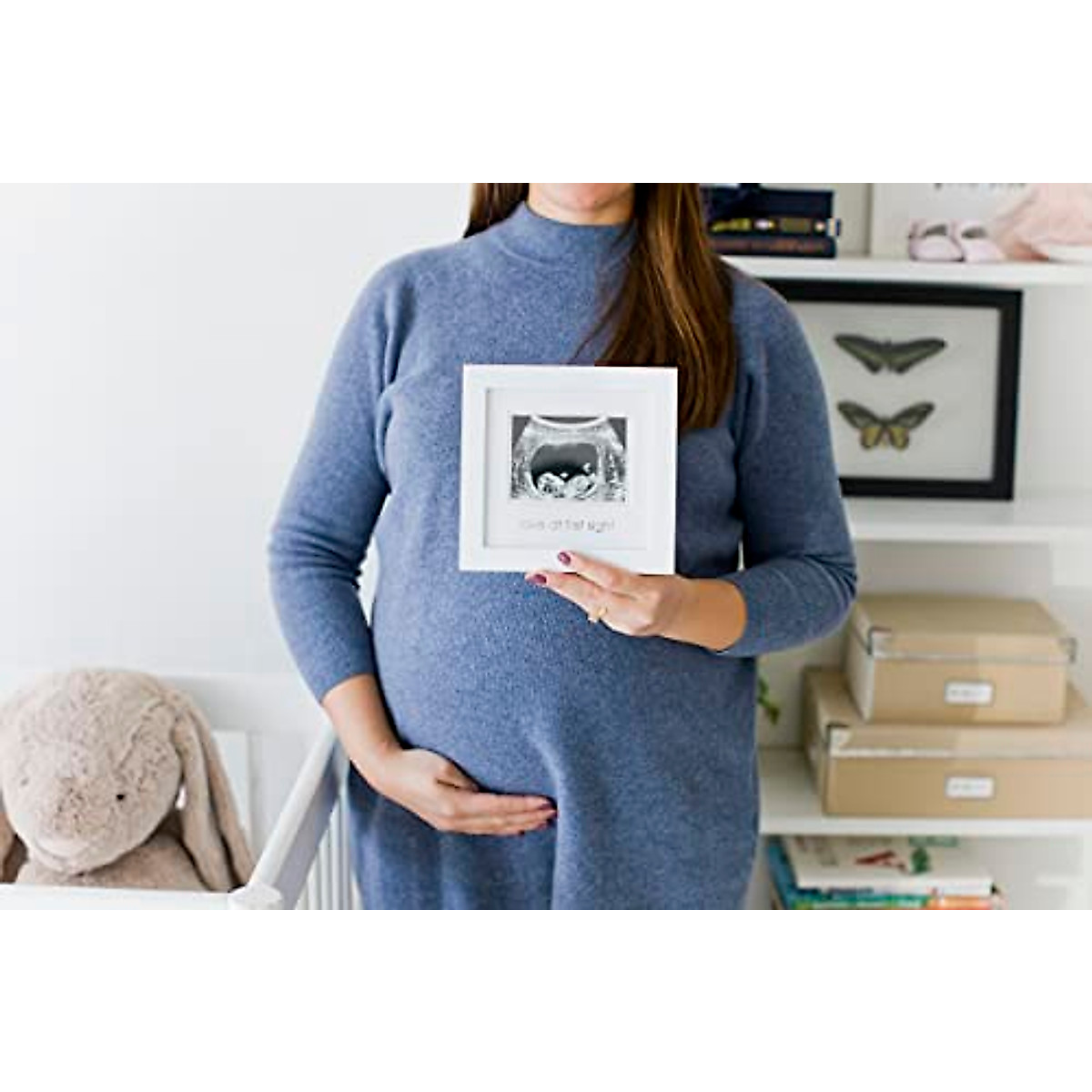Pearhead Love at First Sight Sonogram Picture Frame, Pregnancy Ultrasound Keepsake Photo Frame, Gender-Neutral Baby Nursery Décor, 4x3 Photo, White