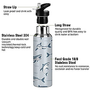 TropicalLife Insulated Water Bottle Sharks Animal Pattern Water Bottle with Straw Stainless Steel Bottle Vacuum Insulated Tumblers for School Sports