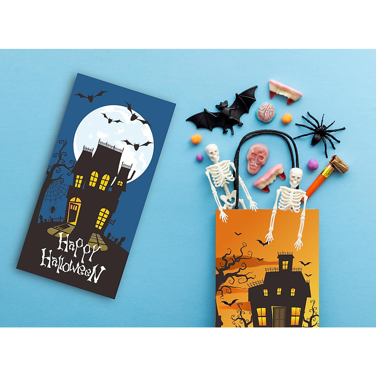 Iconikal Halloween Treat Paper Bags, 40-Pack 2 Designs Trick or Treat Party Favor Goodie Snack Sacks Candy, Popcorn, Gifts, Cookies