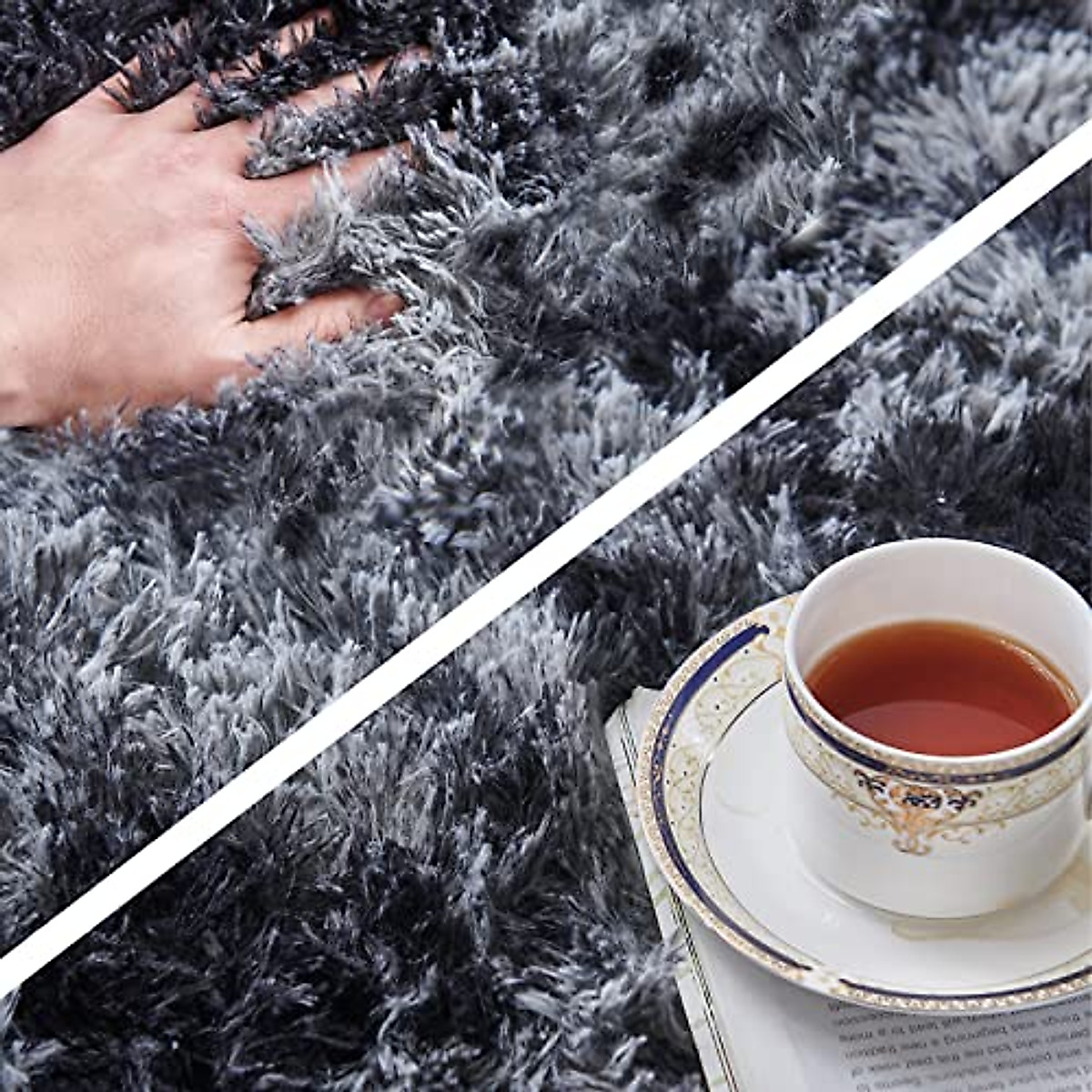 TABAYON Shag Area Rug, 5x7 Ft Tie-Dyed Dark Grey Upgrade Anti-Skid Durable Rectangular Cozy , High Pile Soft Throw Rug for Nursery Room Living Room