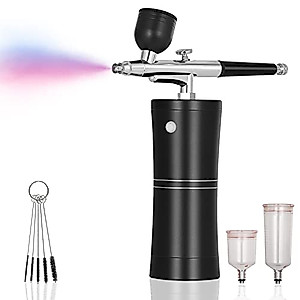 AceFox Auto Airbrush Kit,Portable-Mini Airbrush, Rechargeable Handheld Airbrush Set, Use for Makeup, Cake Decor, Model Coloring, Nail Art, Tattoo, Black