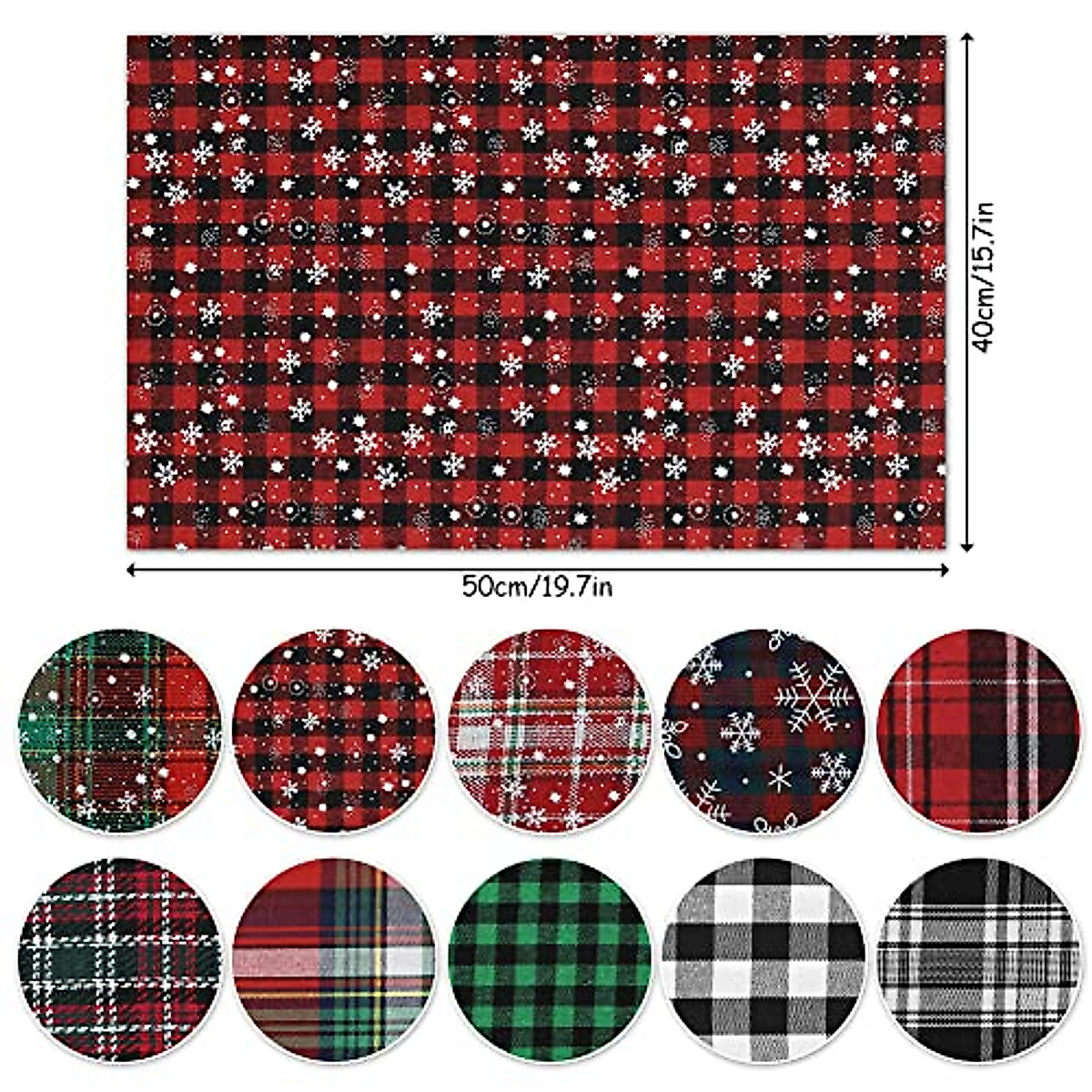 10 Pcs Christmas Plaid Bundles Quilting Fabric,16 x 20 inches Rectangle Cloth Red Green Grid Snowflake Patchwork Fabric Scraps for Christmas Decortion Candy Gift Wrapping Sewing Work DIY Craft
