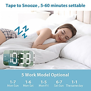 ALANAS Digital Alarm Clock with Dual Alarms, Mirror LED Bedroom Alarm Clocks for Kids, Adjustable Brightness, Snooze, 2 USB Ports for Cellphone Charging, 12/24 Hour Display., White