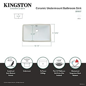 Elements of Design Kingston Brass LB18127 Fauceture Courtyard Undermount Bathroom Sink with Overflow, 18.25 x 11.94 x 6.88, White
