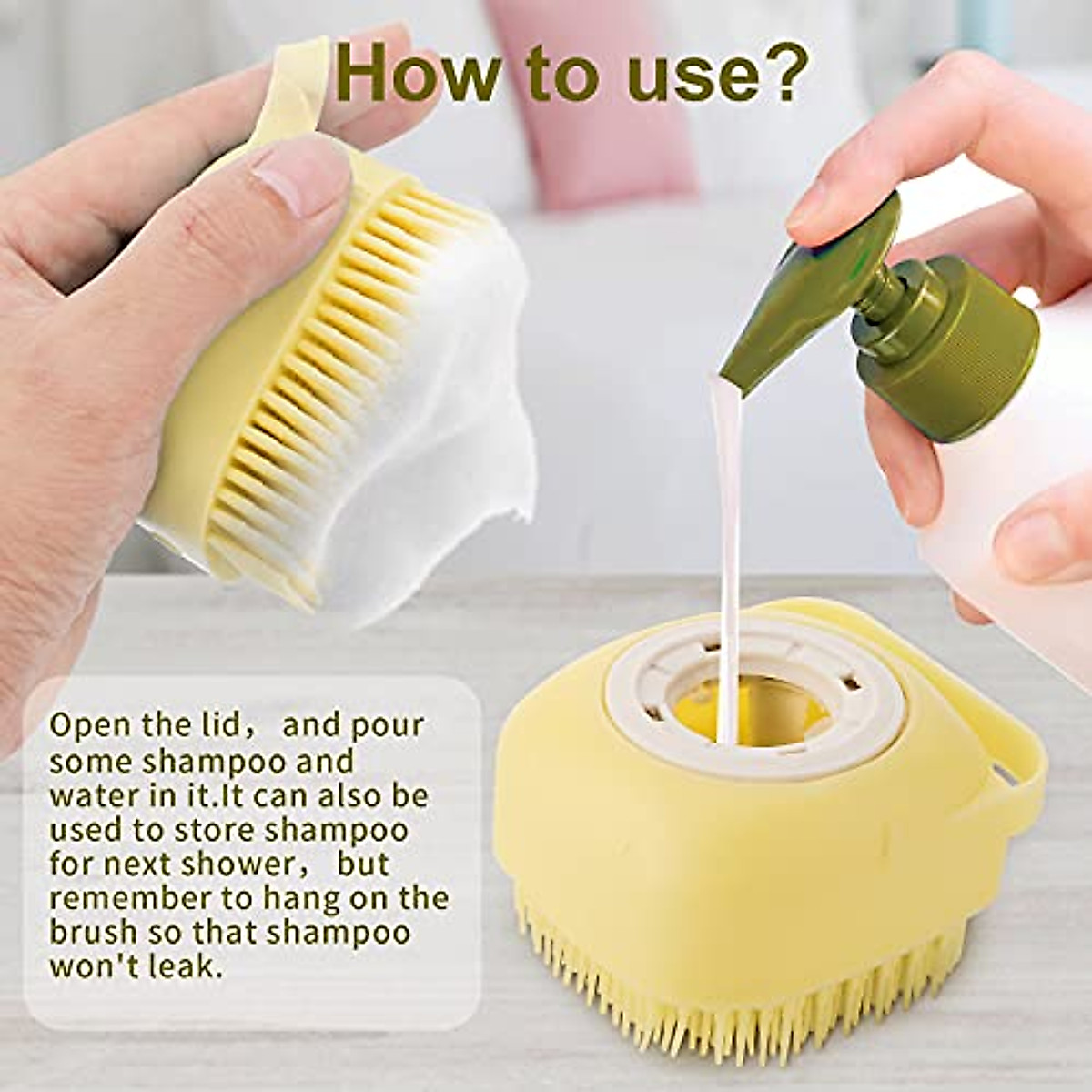 Molain Dog Cat Bath Brush Comb Silicone Rubber Dog Grooming Brush Silicone Puppy Massage Brush Hair Fur Grooming Cleaning Brush Soft Shampoo Dispenser (yellow)