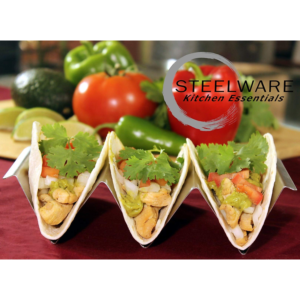 Stainless Steel Taco Holder Stand Set of 4 | Holds 3 Tacos Each | Oven, Dishwasher and Grill Safe.