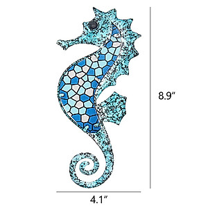 Maansfy Seahorse Wall Decor Mosaic Glass Art Metal Sculpture Hanging Decorations Set of 3 for Home Garden Bedroom Patio