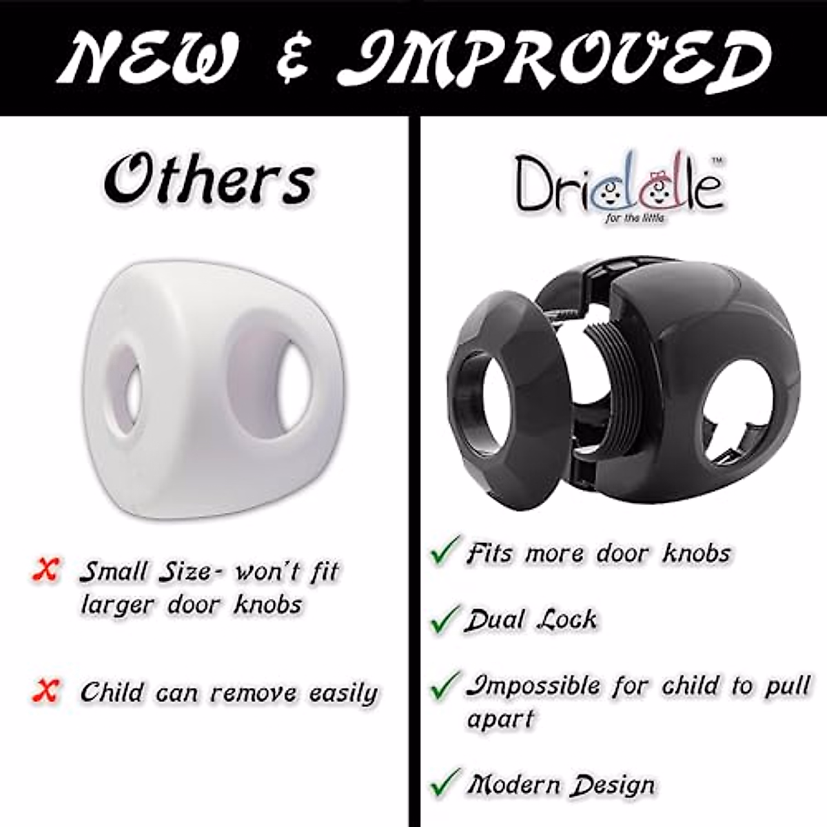 Black - Door knob Baby Safety Cover - 5 Pack - Deter Little Kids from Opening Doors with A Child Proof Door Handle Lock - Driddle