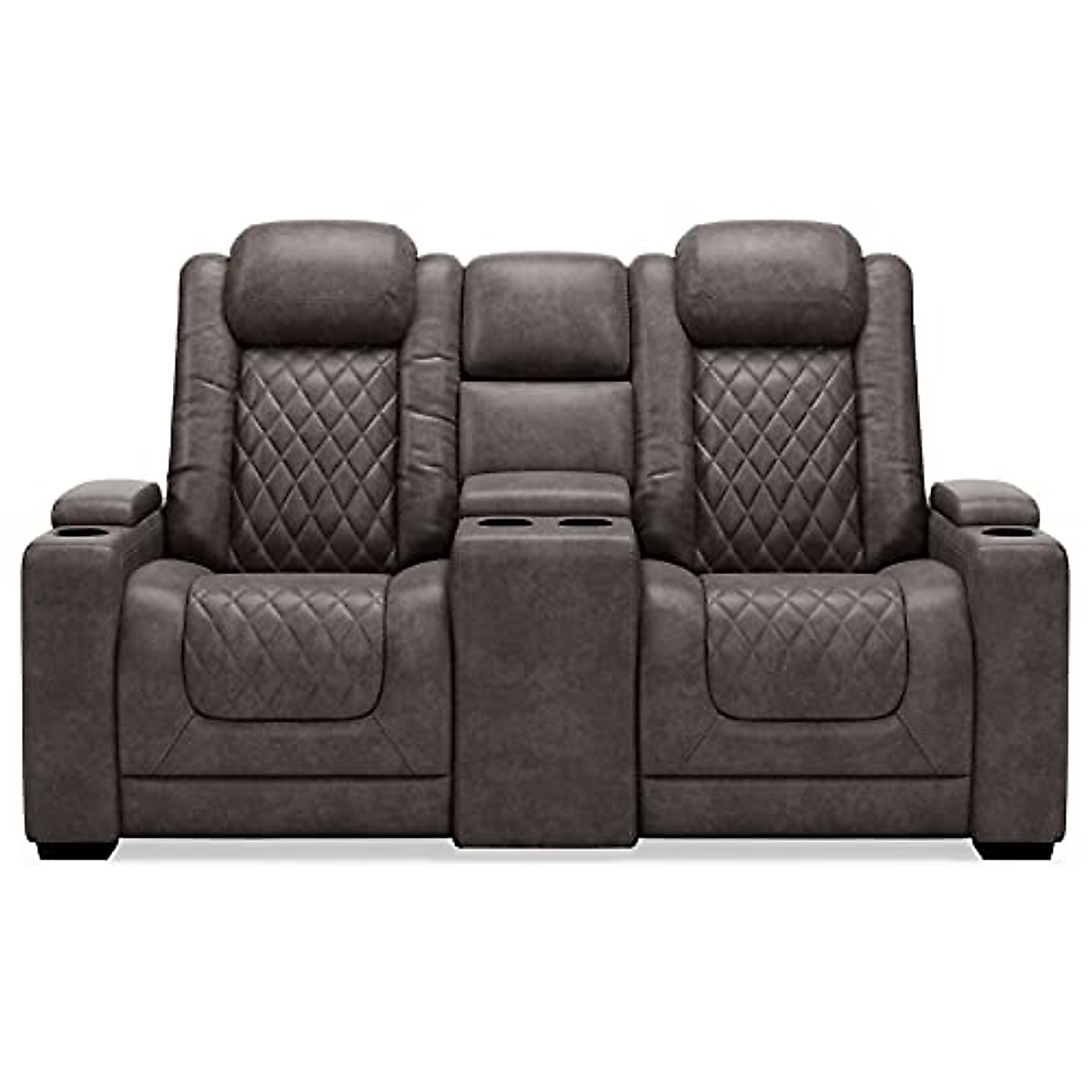 Signature Design by Ashley Hyllmont Power Reclining Loveseat with Center Console, Weathered Gray