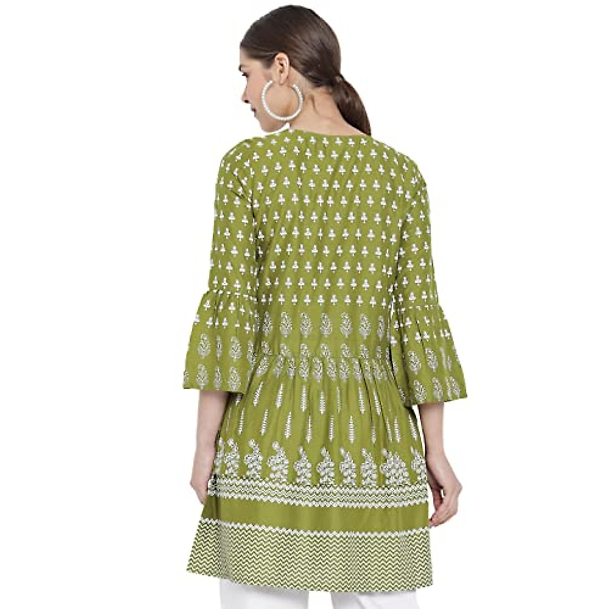 Yash Gallery Women's Rayon Printed Short Kurta (Green)