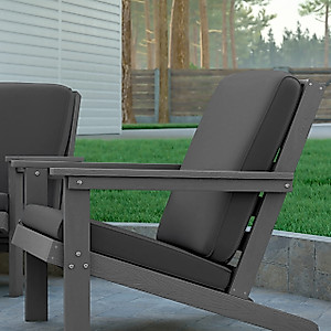 EMMA + OLIVER Hammond All-Weather Adirondack Style Chair - Gray Finish Polyresin Frame - Gray Cushions - Deep Seat - 300 lbs. Static Weight Per Seat