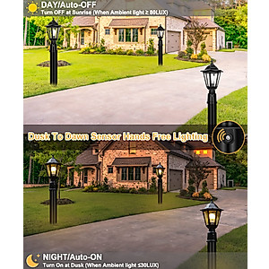 FUDESY Dusk to Dawn Sensor Outdoor Post Light, Waterproof Pole Lantern with Pier Mount Base, Exterior Plastic Lamp Light Fixture, for Garden, Patio, Pathway, FDS6163B1PS, Black, LED Bulb Included