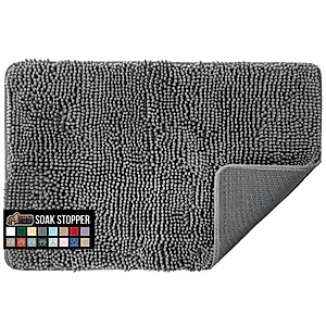 Gorilla Grip Soak Stopper Absorbent Indoor Chenille Doormat, 36x24, Muddy Dog Washable Mat, Quick Dry Soft Microfiber, Durable Rubber Backing, Absorbs Water and Moisture, Door Mat for Entry, Grey