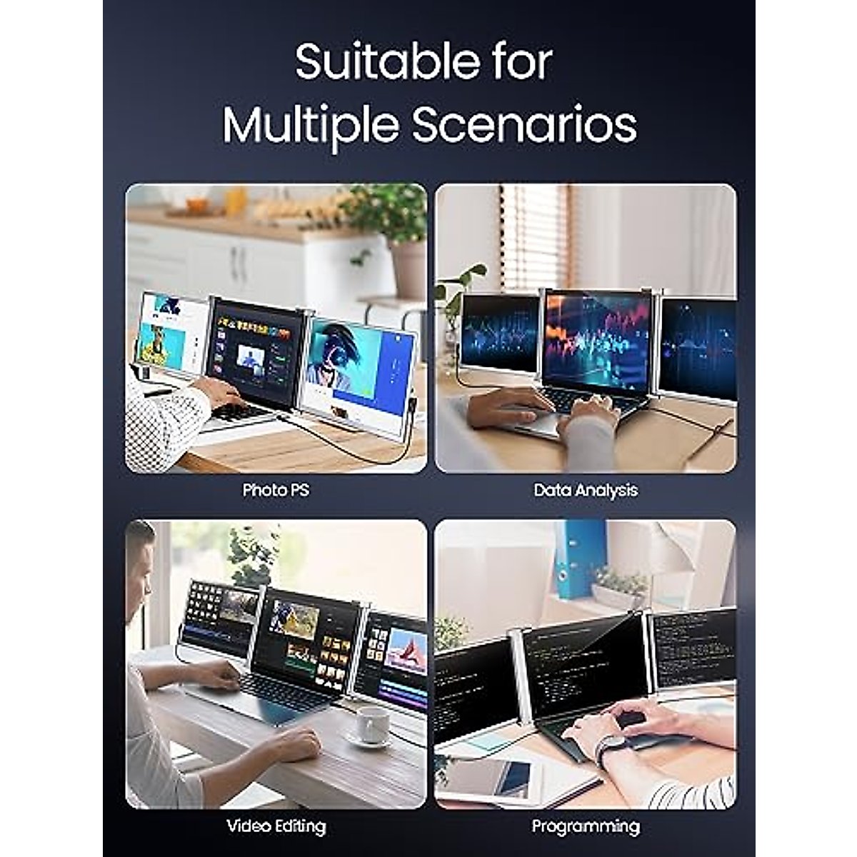 FQQ 14” Triple Laptop Monitor Extender, 1920*1200P FHD IPS Portable Monitor for 15” - 17.3" Laptop, 16:10, Dual Monitor Display for Win/MAC, HDMI/USB-C Plug & Play (Not for Linux Chromebook), S15 Gray
