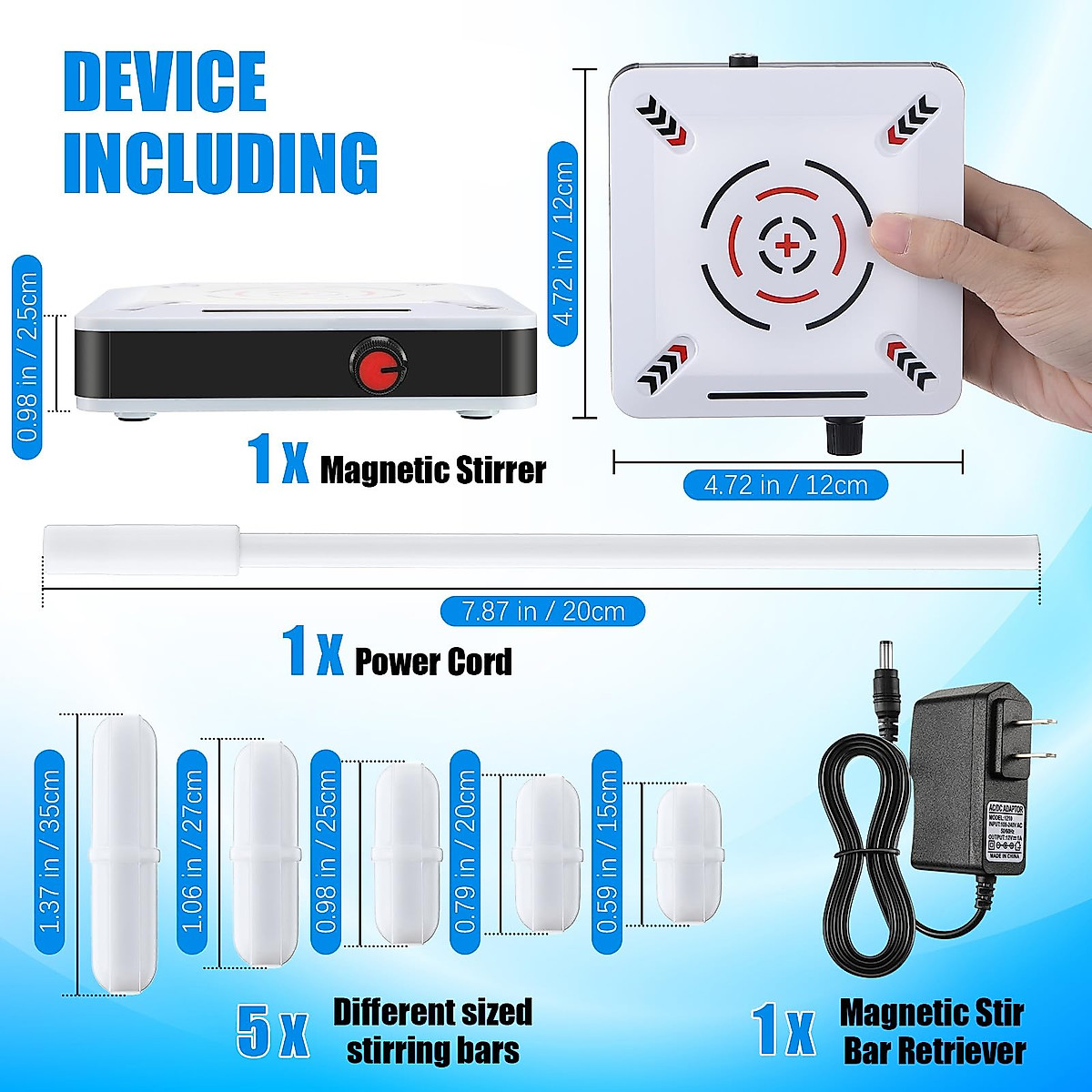 Feekoon Magnetic Stirrer 3000rpm, Magnetic Stir Plate with 5 Stir Bar and 1 Stir Bar Retriever, Max Stirring Capacity 3000ml Water Vortex Magnetic Mixer for Lab Brewing (No Heating)
