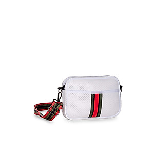 Haute Shore - Drew Trento Crossbody,White Coated W/Olive,Black,& Red Stripe