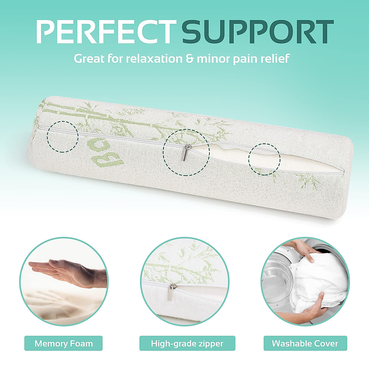 AllSett Health 2 Pack Cervical Neck Roll Memory Foam Pillow, Bolster Pillow, Round Neck Pillows Support for Sleeping | Bolster Pillow for Bed, Legs, Back and Yoga | 4 Inch Diameter x 17 Inches Long