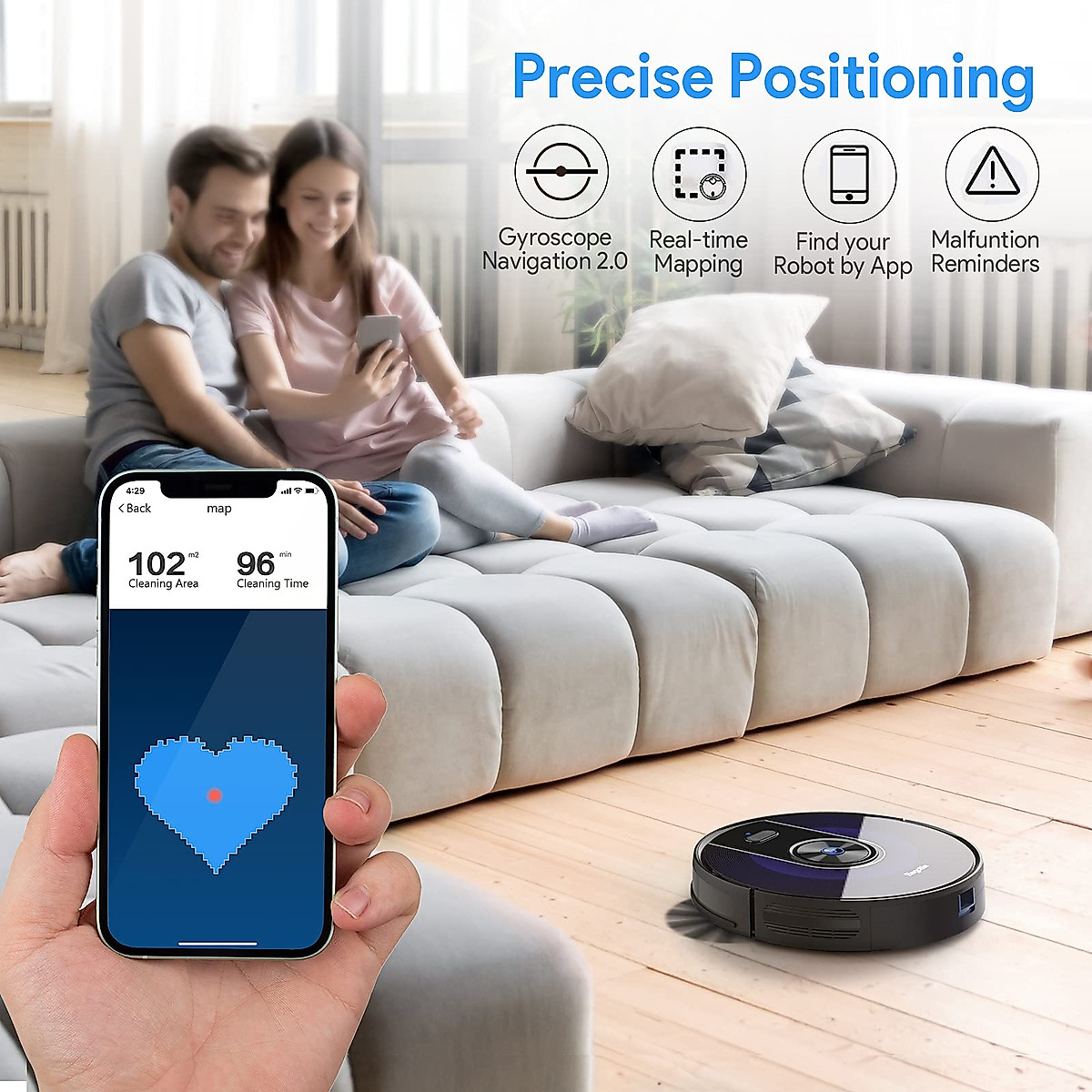 Bagotte BG800 Robot Vacuum Cleaner, Wi-Fi Connection Mapping, 2200Pa Suction, Alexa & App Control, Boundary Strips Included, Quiet, Self-Charging, Ideal for Pet Hair, Carpets, Hard Floor