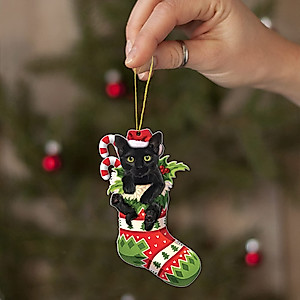 Black Cat Funny Acrylic Ornament - Hilarious Sock Design - Dark Humor Christmas Tree Decoration - 2024 Kitten Christmas Ornament