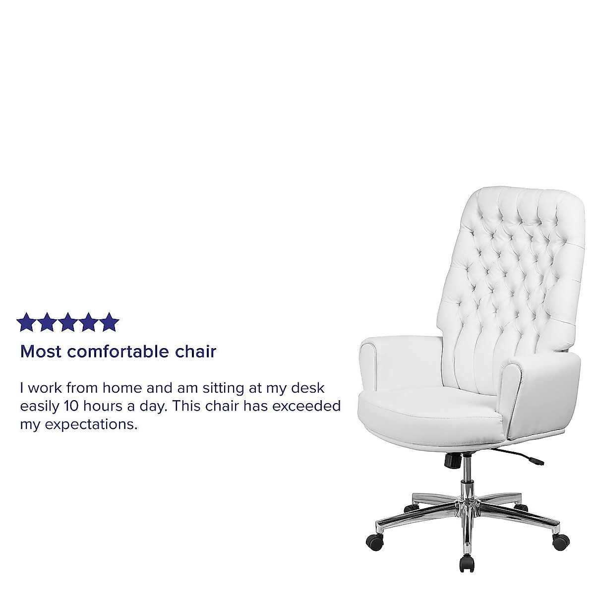 Flash Furniture Rochelle High Back Traditional Tufted White LeatherSoft Executive Swivel Office Chair with Arms