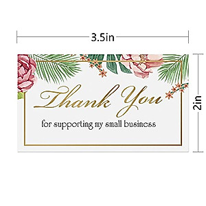 Thank You for Supporting My Small Business Cards (3.5 x 2 Inches - 100 Business Cards), Floral Thank You Note Cards for Online, Retail Store, Handmade Goods, Customer Package Inserts