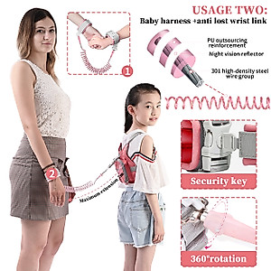 Toddlers Harness Leash & Anti Lost Wrist Link & Betepa Child Safety Harness Leash for Girls Kids Walking Wristband Assistant Strap Reflective Belt for Girl Pink The Best Gift to Keep Kid Close(Fawn)