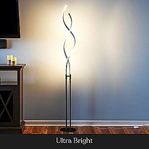 Brightech Embrace Dimmable LED Floor Lamp – Modern Spiral Adjustable Standing Lamp for Living Rooms & Offices – 2-in-1 Tall End Table Lamp for Bedroom Reading - Black