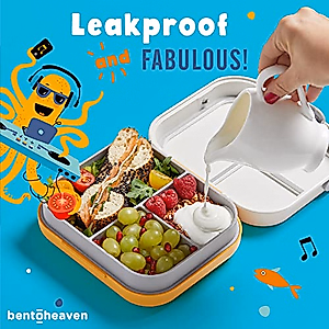 Bentoheaven Premium Bento Lunch Box for Kids, 9 Designs, Leak-proof 3-4 Compartments, Divider, Ideal size 30oz, Microwave/Dishwasher Safe Kids Bento Box (Loncheras Para Niños/Niñas)[Orange Gray]