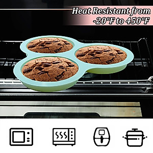 Dexspoeny Muffin Top Pans for Baking Hamburger Bun Pan, 2PCS Silicone Muffin Molds Muffin Pan Fryer Egg Mold Reusable 3 Cavity Silicone Muffin Pans for Baking 6 Cup Non-Stick Baking Pan
