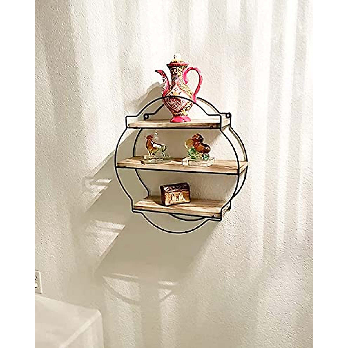 TFER Black Floating Shelves Wall Mounted Hanging Shelf Rustic Farmhouse Shelves for Wall Decor,Storage | Metal Bracket and Reclaimed Natural Wood Shelf for Living Room,Bedroom,Bathroom,Kitchen