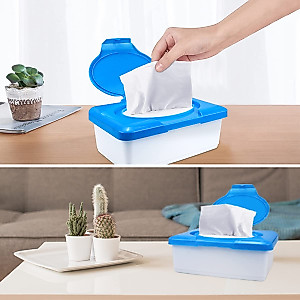 DOERDO 2PCS Baby Wipe Dispenser with Lid Tissue Case Tissue Storage Box Keeps Baby Wipes Fresh and Safe Napkin Storage Box (Blue)