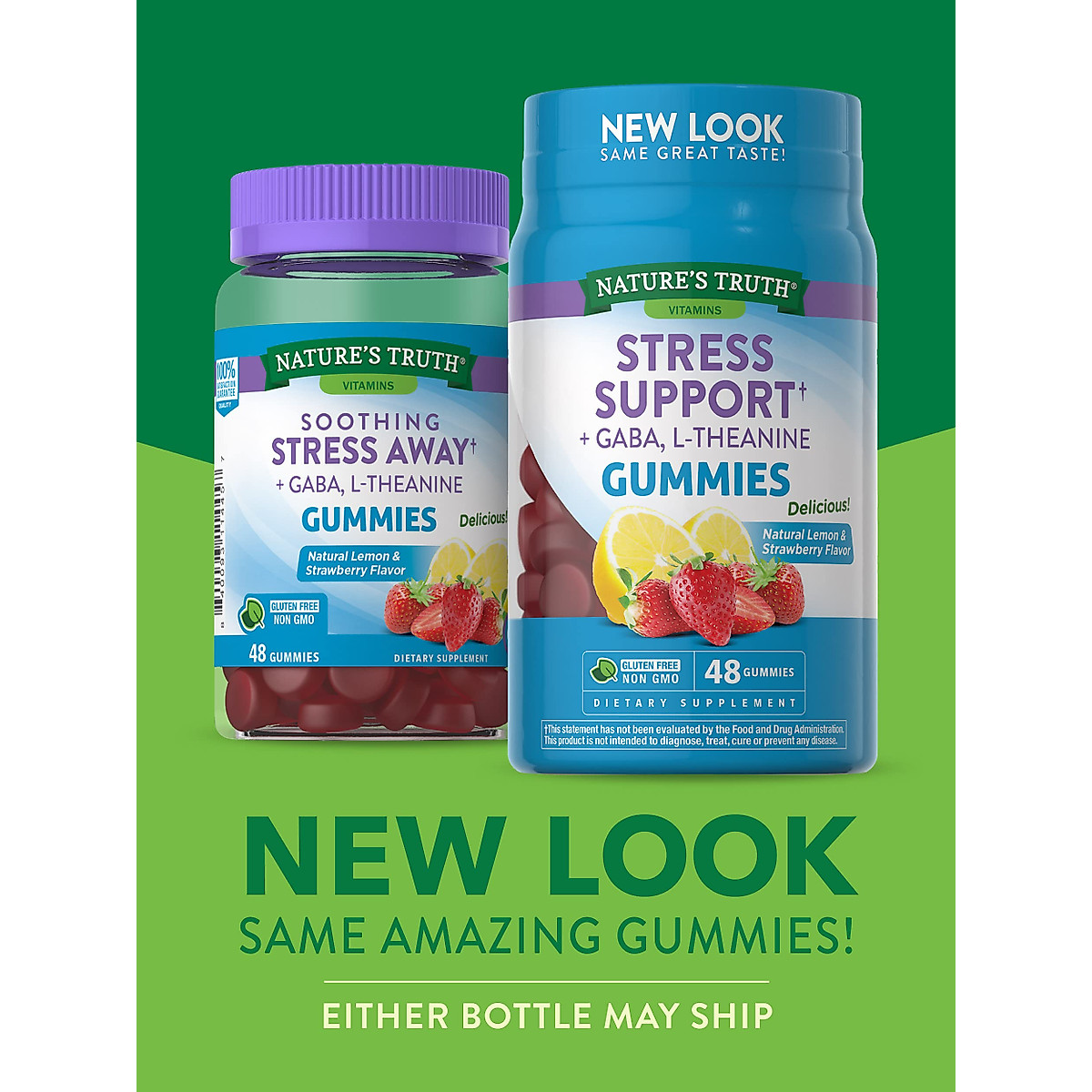 Stress Relief Gummies for Adults | with Gaba, L Theanine and Lemon Balm | Lemon Strawberry Gummies | Non-GMO, Gluten Free Supplement | by Nature's Truth