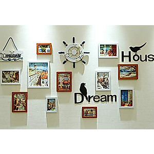 Hooshing Boat Steering Wheel Decor Wooden Mediterranean Style Crafts Rudder Wall Decoration Fishing Net for Wall Door Home Office White