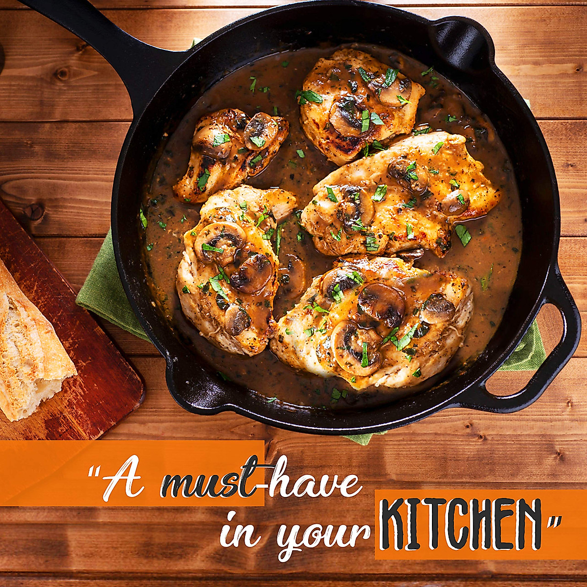 Nutrichef 3 Pieces Kitchen Frying Pre-Seasoned Cast Iron Skillet Pans Nonstick Cookware Set w/Drip Spout, Silicone Handle, For Electric Stovetop, Glass Ceramic