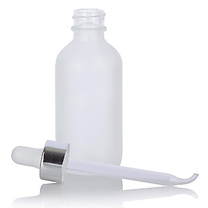 JUVITUS 2 oz Frosted Clear Glass Boston Round Bottle with Silver Metal and Glass Dropper (12 Pack) for Cosmetics, Serums, Carrier and Essential Oils, Aromatherapy