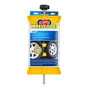 Camco Large RV Wheel Stop | Fits 26 to 30-inch Diameter Tires and Tire Spacing from 3 ½ to 5 ½-inches | Yellow (44622)
