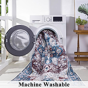 Topotdor Washable Rugs 6x9 Vintage Area Rugs Non-Slip Area Rugs Low Pile Floor Carpet Printed Soft Durable Stain Resistant Foldable Rugs Living Room Dining Room Bedroom,Burgundy