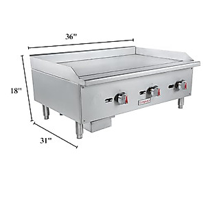 EMPURA 36" 3-Burner Countertop Gas Griddle | Flat Top Grill Hot Plate with Thermostat Control for Food Truck Restaurant | 90,000 BTU | 18"H x 36"W x 31"D, Stainless Steel (LP Conversion Kit Included)