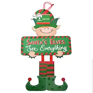 Holiday Christmas Decoration Decor Decorations Home Office Classroom Elf Ensemble de Papeterie Festive Elf Decorative Wall Hanging Sign ~ Santa's Elves See Everything