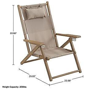 Lavish Home Set of 2 Beach Chairs - Outdoor Weather-Resistant Wood Folding Chairs with Carry Straps and Reclining Seat - Beach Essentials (Taupe)